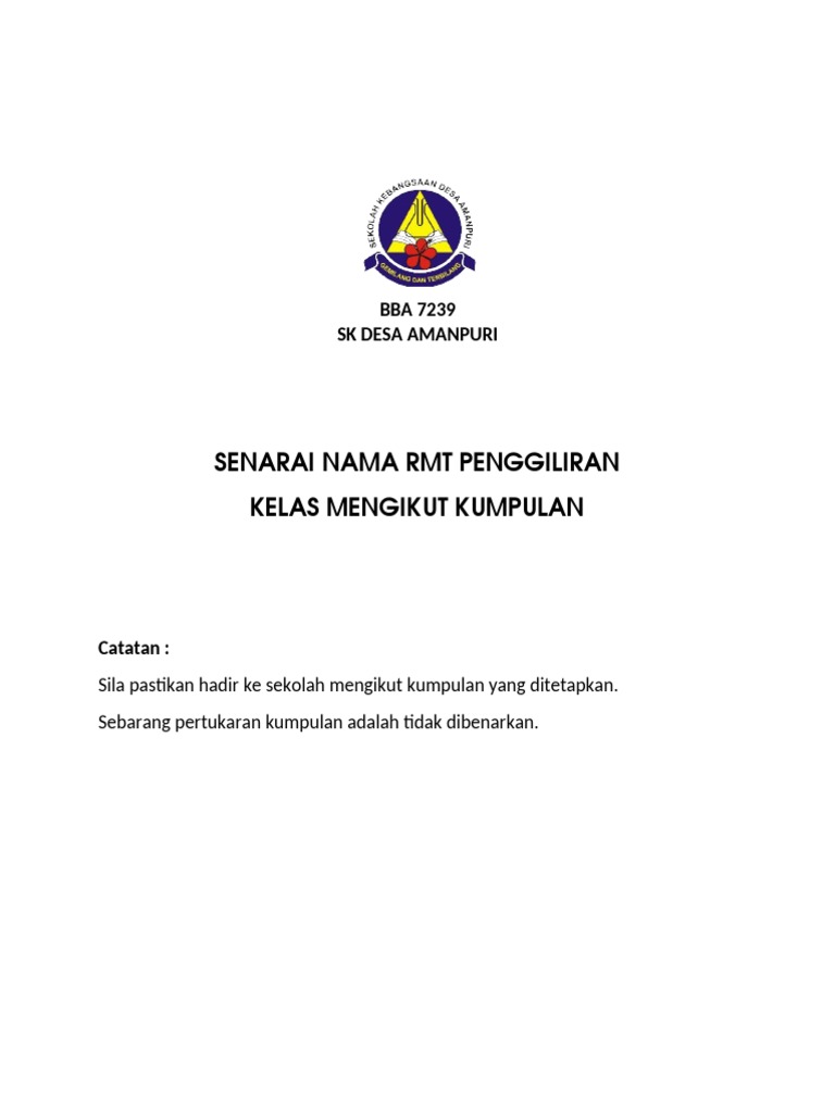 Senarai Nama Murid RMT | PDF