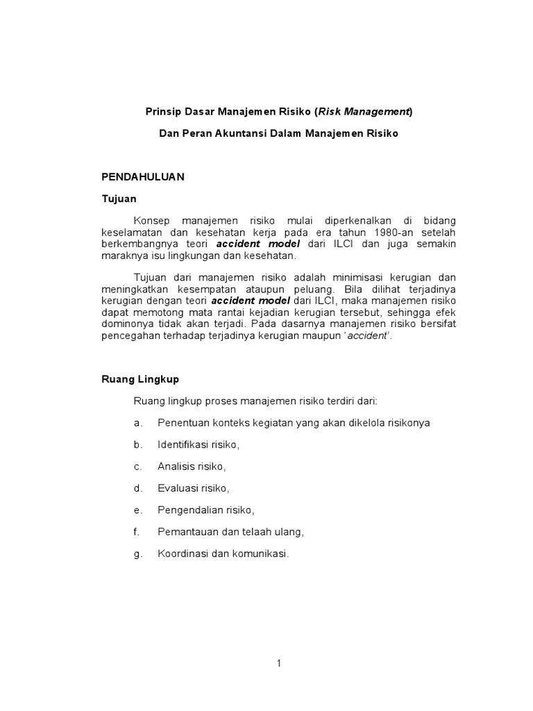 02 Prinsip Dasar Manajemen Risiko Dan Peran Akuntansi Dalam Manajemen Risiko | PDF
