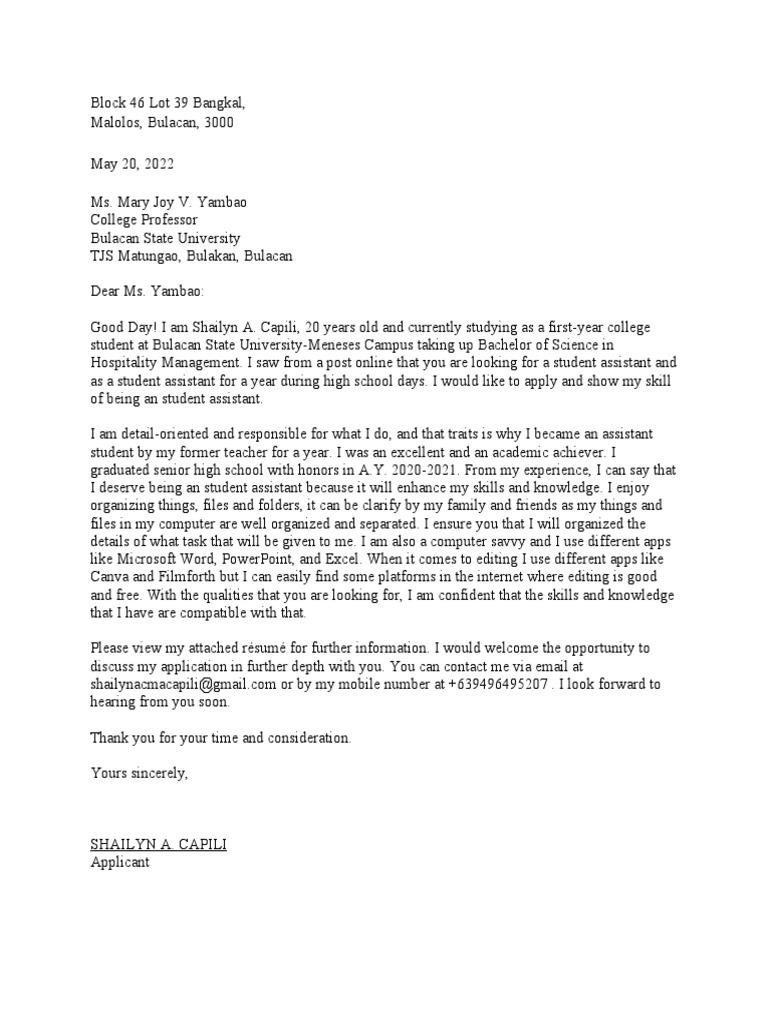 CAPILI PCM Cover Letter | PDF