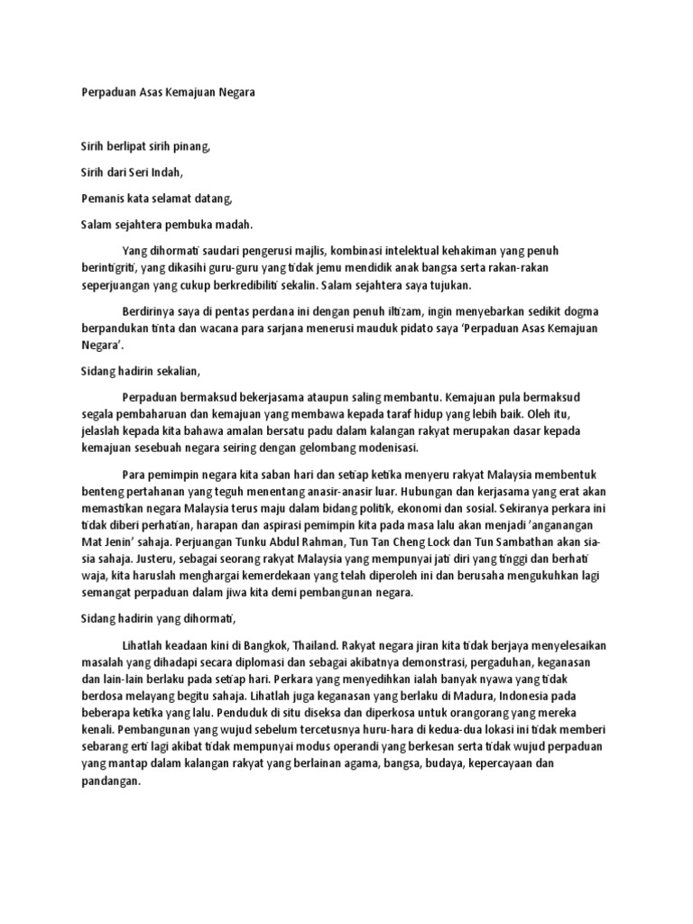 Teks Pidato Keluarga Malaysia.docx | PDF