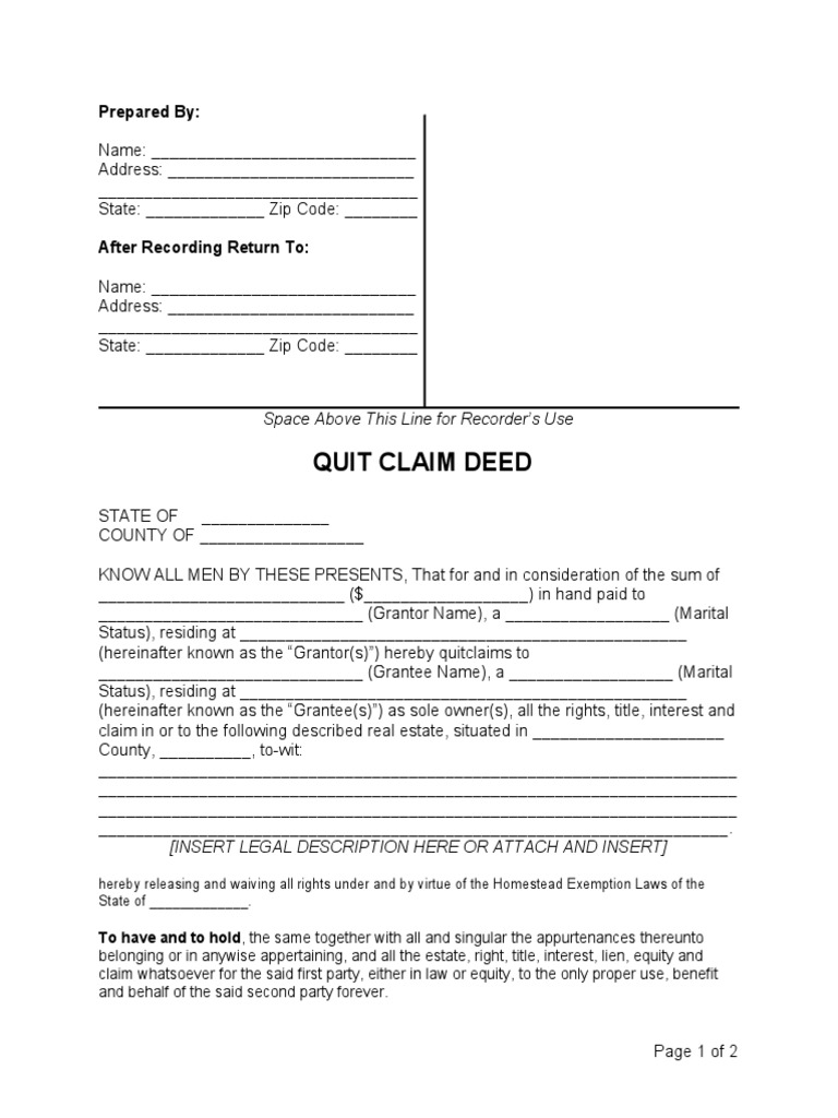 Free Quit Claim Deed Form PDF | PDF | Land Law | Civil Law (Legal System)