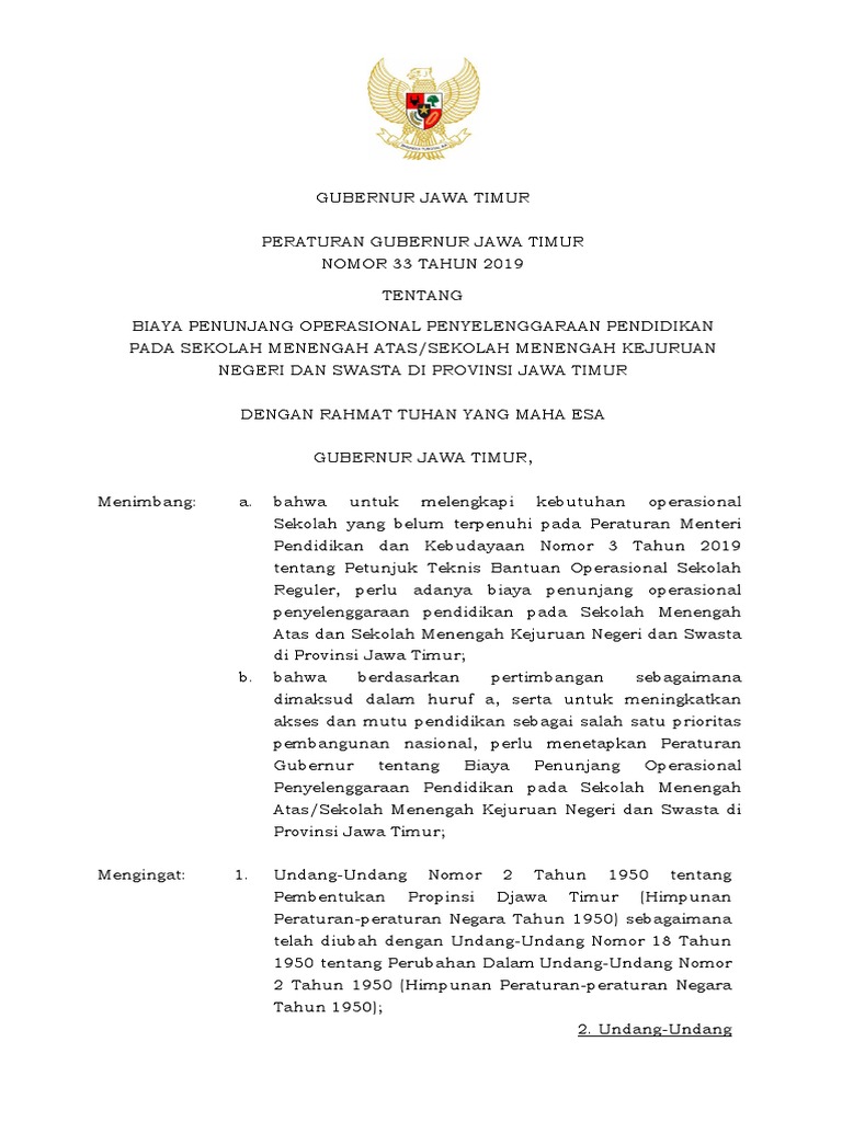 Pergub No. 33 Tahun 2019 Tentang Biaya Pendidikan PDF | PDF