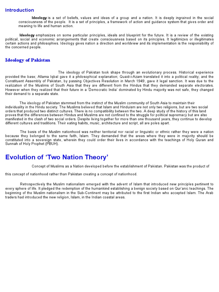 Ideology and Evolution of Pakistan's Nationhood | PDF