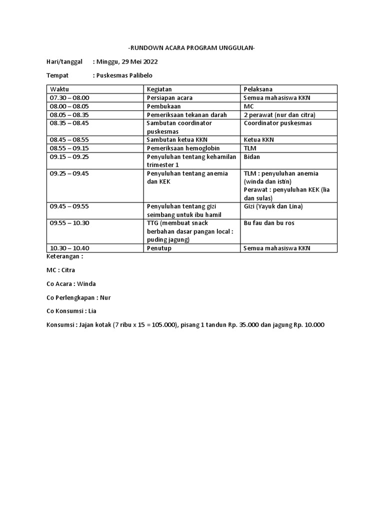 Rundown Acara Program Unggulan | PDF