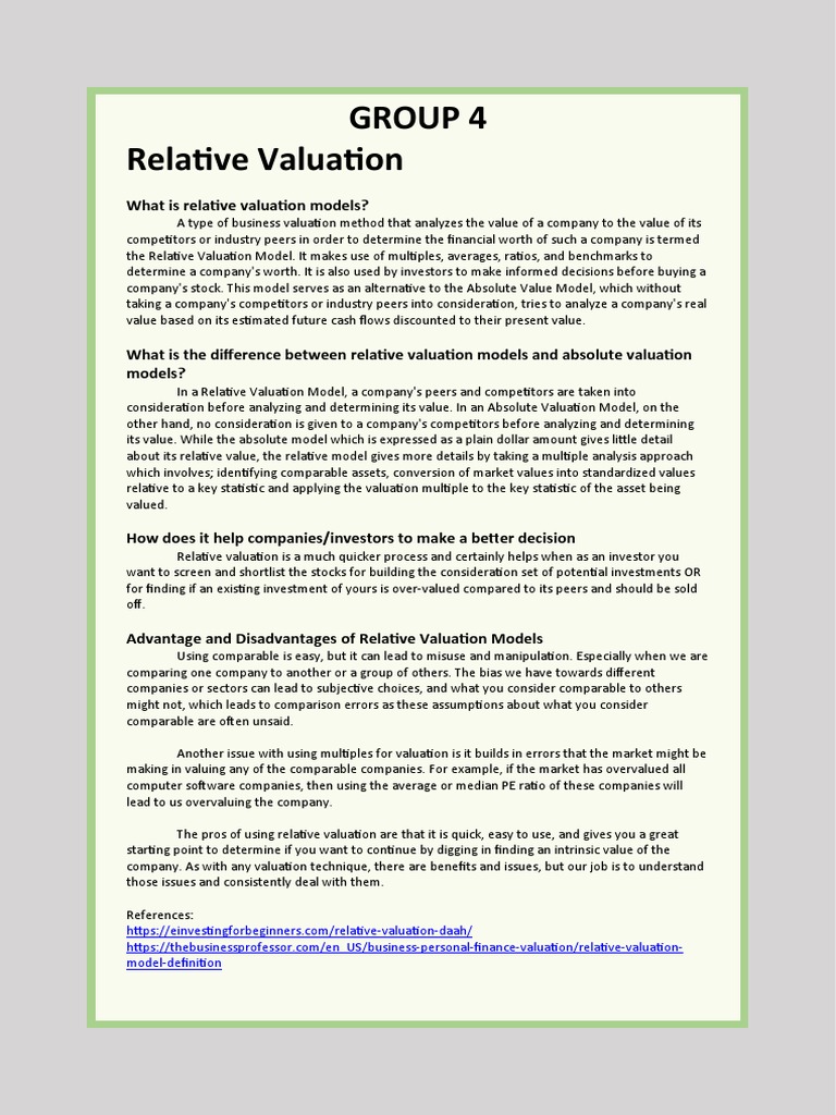 GROUP 4 - Relative Valuation Model Research | PDF