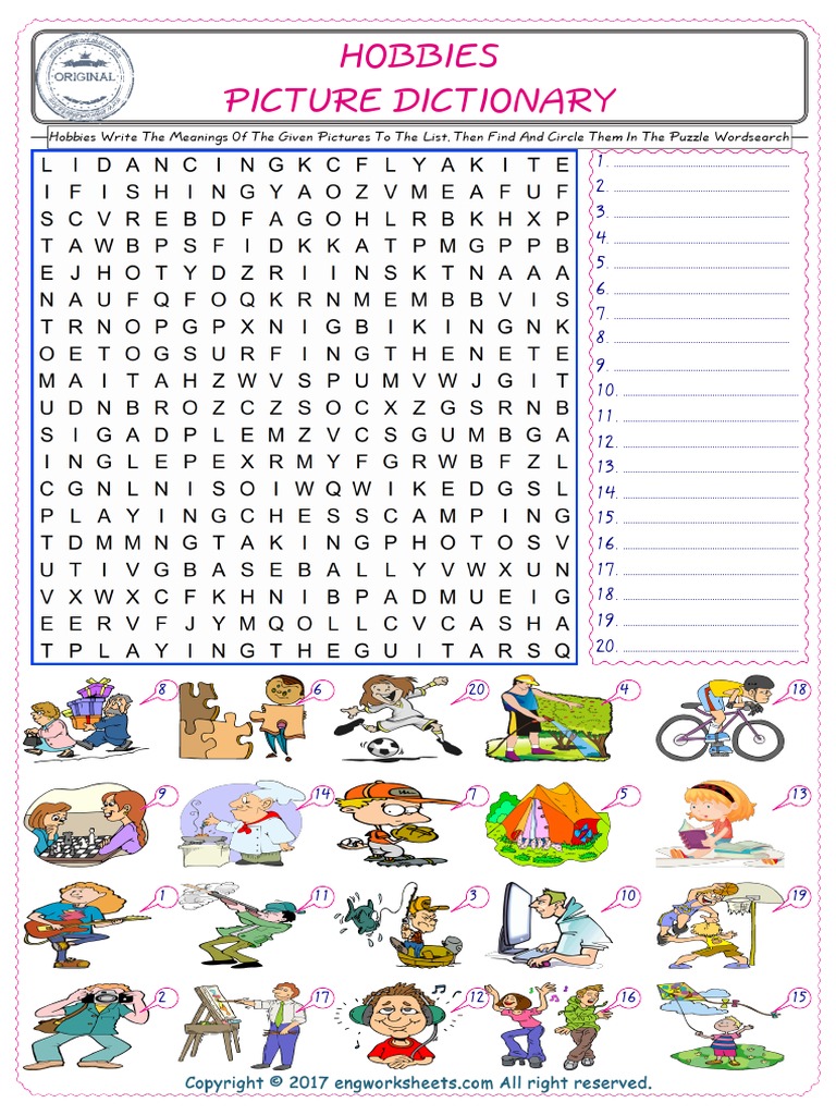 Hobbies Write The Meanings Of The Given Pictures To The List, Then Find ...