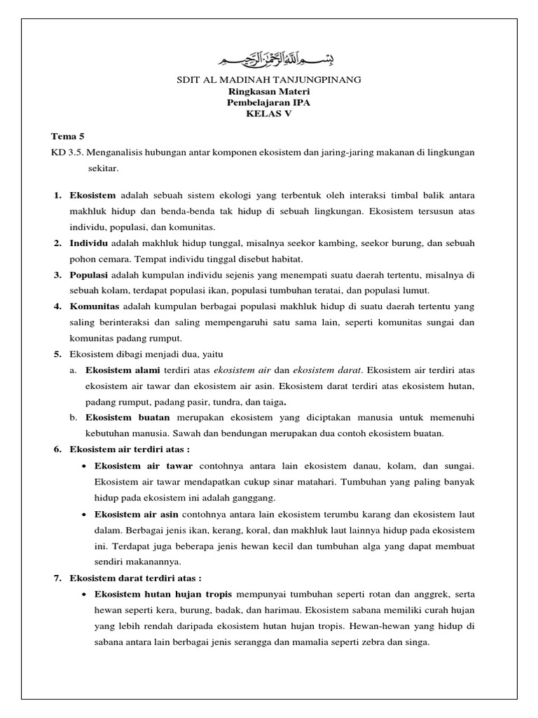 Rangkuman Materi Ipa Tema 5 | PDF