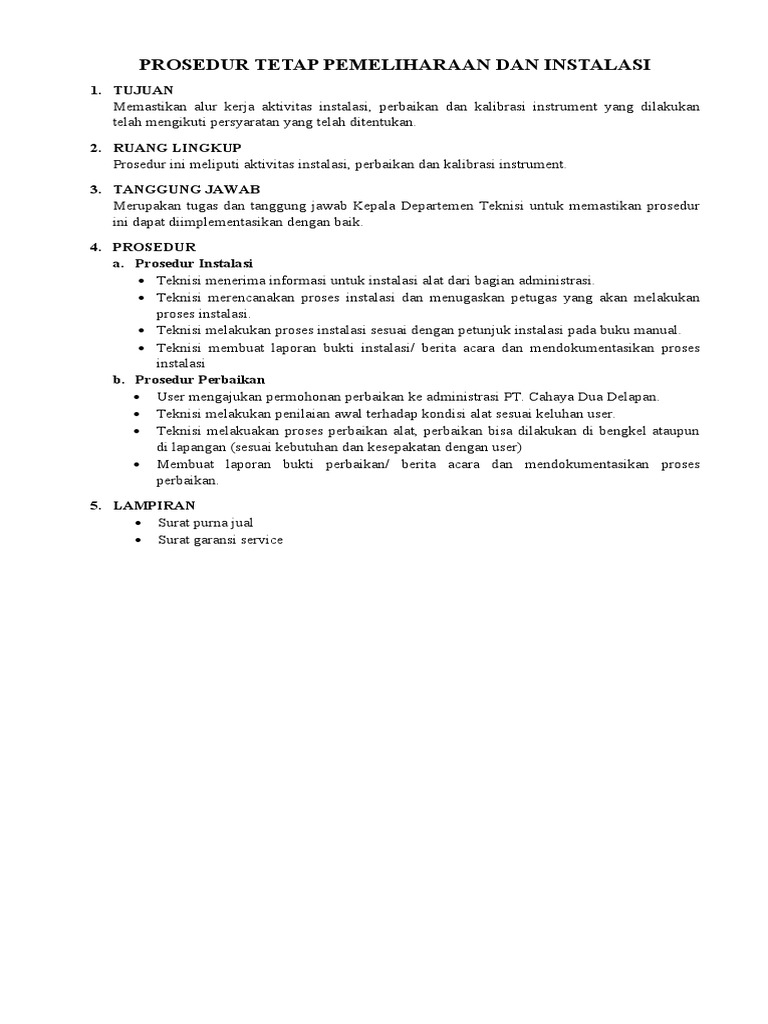 Prosedur Tetap Pemeliharaan Dan Instalasi | PDF