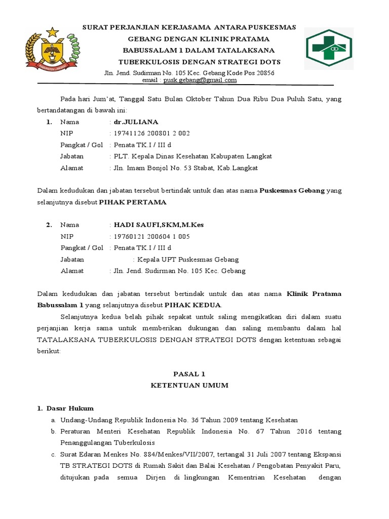 MoU TB Dengan Dinkes Langkat Baru (Puskesmas) | PDF