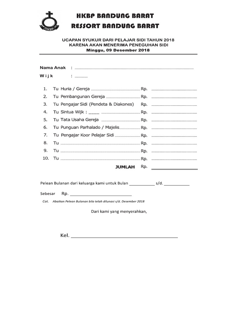 Formulir Pelajar Sidi HKBP PDF | PDF