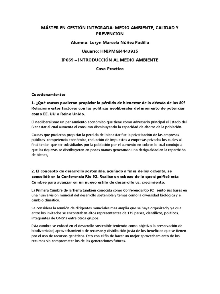 Caso Practico - IP069 INTRODUCCION AL MEDIO AMBIENTE | PDF | Desarrollo ... Caso Practico - IP069 INTRODUCCION AL MEDIO AMBIENTE | PDF | Desarrollo ...