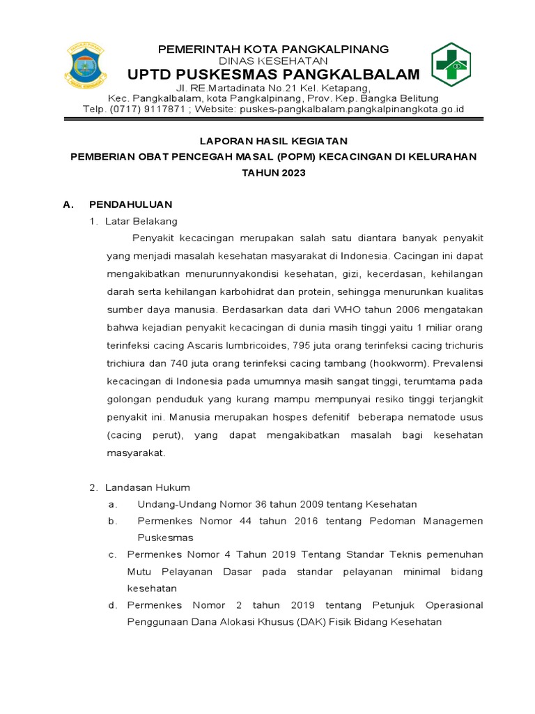 LHK Kecacingan Kelurahan 2023 | PDF