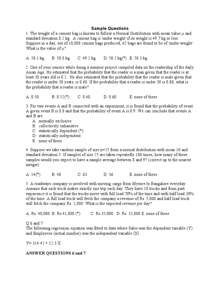 Sample Statistics Questions | PDF | Statistics | Standard Deviation