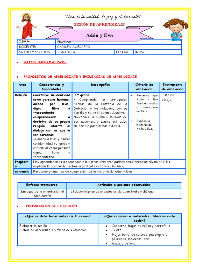 1º E2 S3 Sesion D2 Religion Adan y Eva | PDF