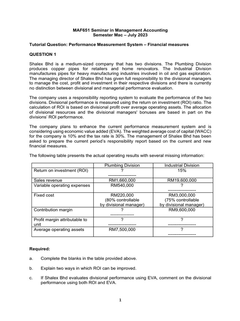 Tutorial PMS - Financial Question PDF | PDF | Return On Investment ...