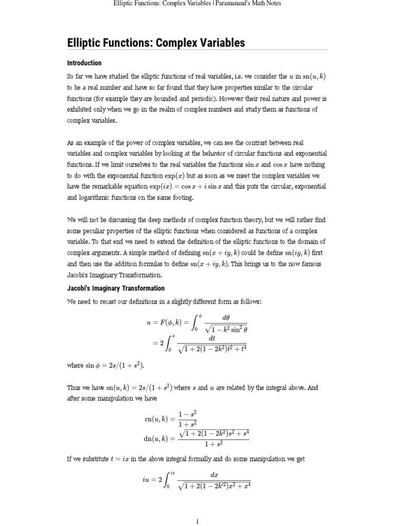 2011 01 Elliptic Functions Complex Variables Within Jacobis