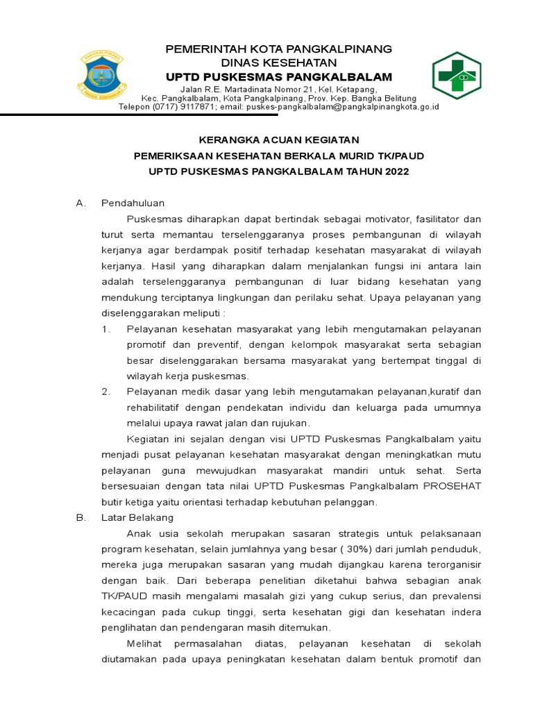 Kak Pemeriksaan TK 2022 | PDF