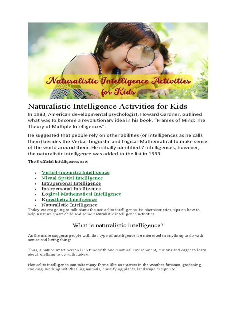 Naturalistic Intellegence Activities For Kids | PDF