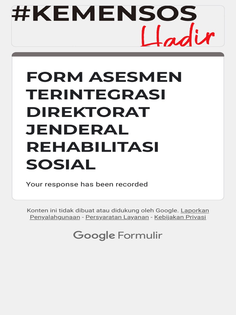 Form Asesmen Terintegrasi Direktorat Jenderal Rehabilitasi Sosial PDF | PDF