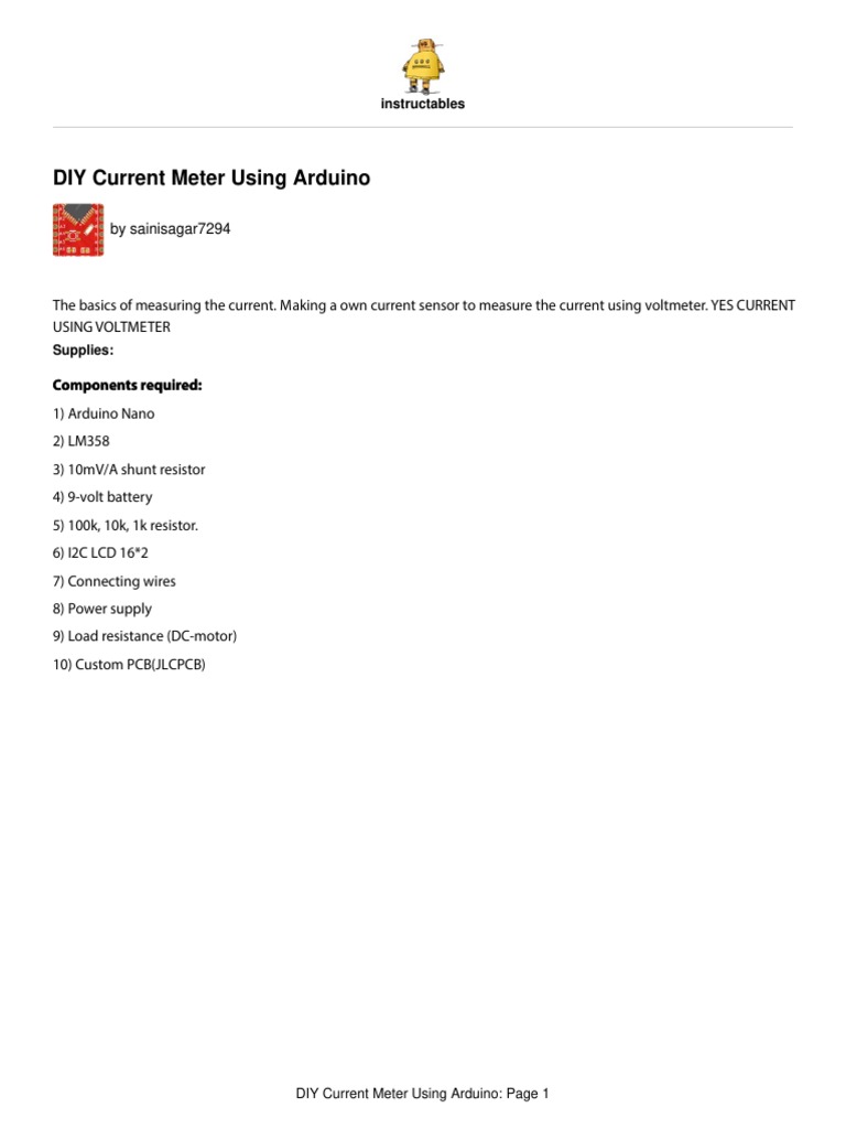 Diy Current Meter Using Arduino Pdf Pdf