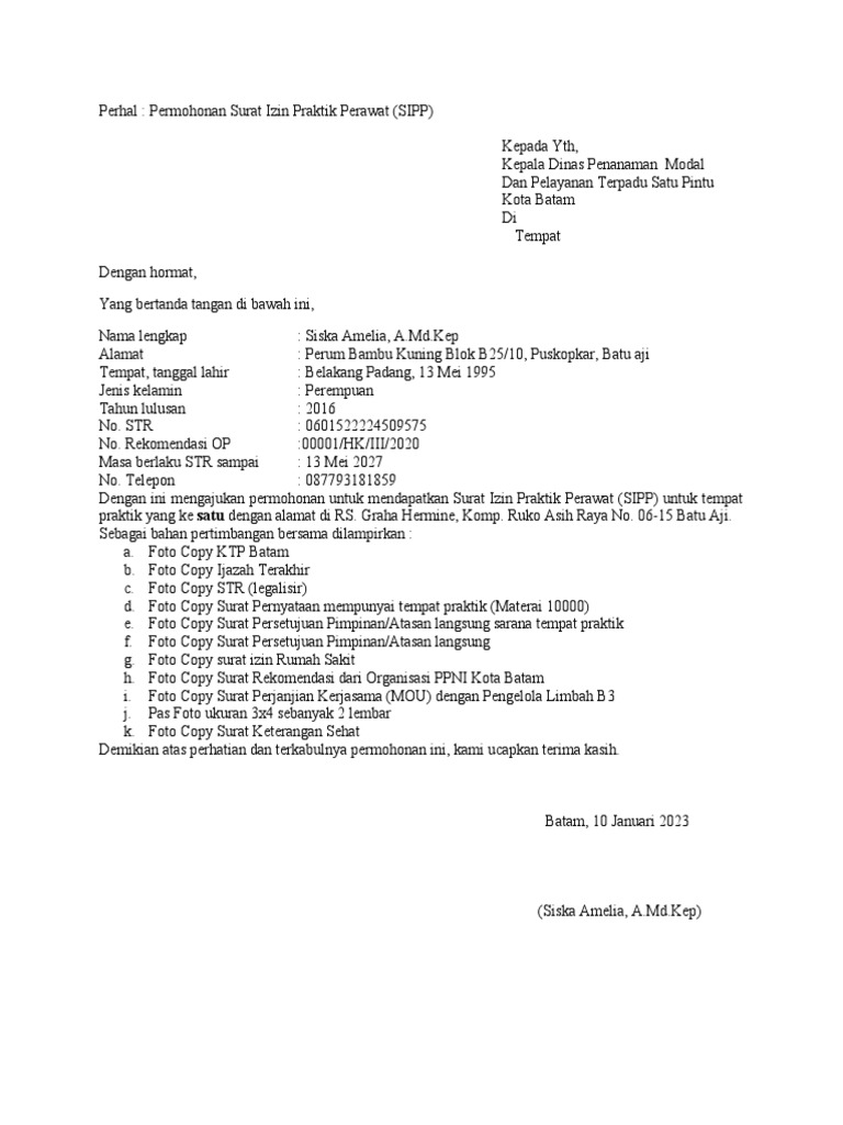 Surat Permohonan Dinas Penanaman Modal | PDF