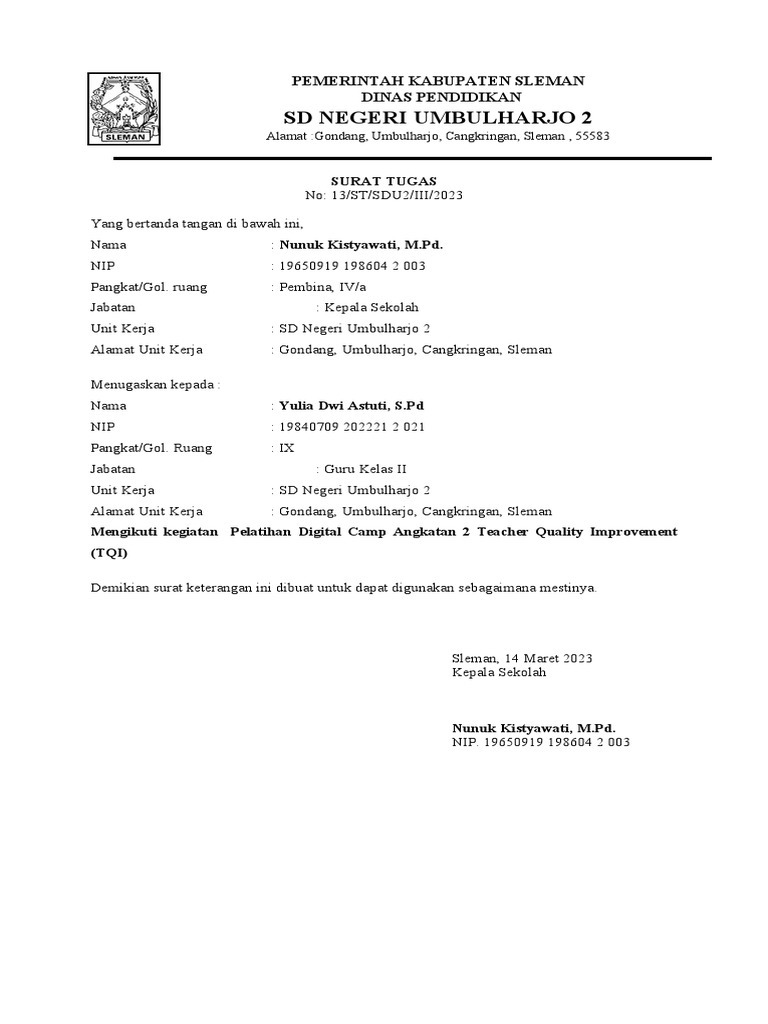 Contoh Surat Tugas | PDF