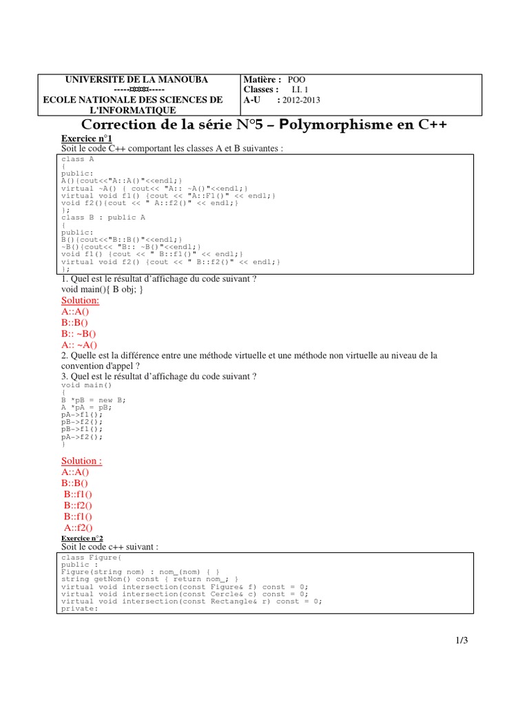 Correction TD5 Polymorphisme PDF | PDF | Paradigme de programmation | Mathématiques appliqués