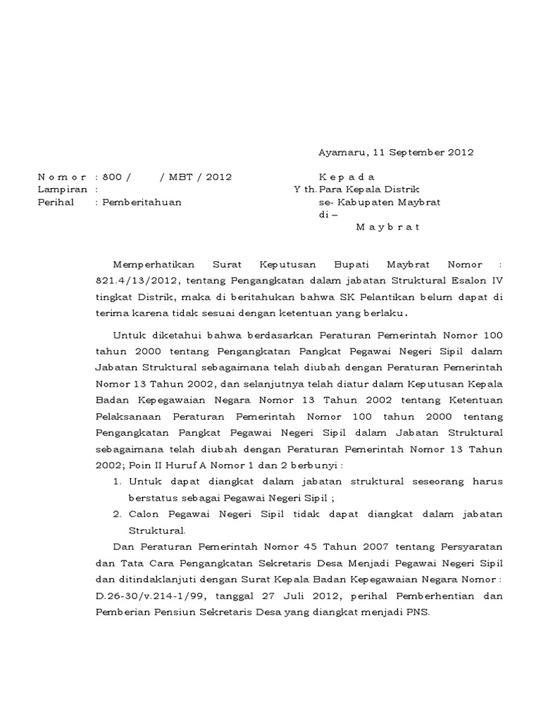 Surat Revisi SK Pelantikan | PDF