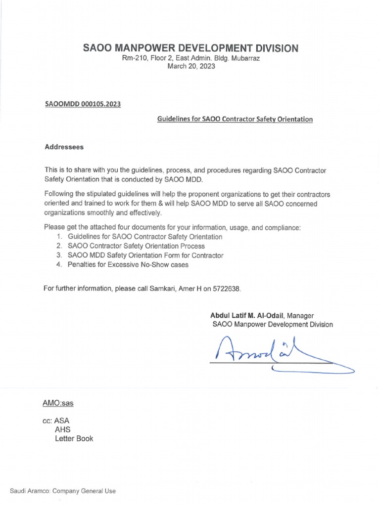 Guidelines For SAOO Contractor Safety Orientation PDF | PDF