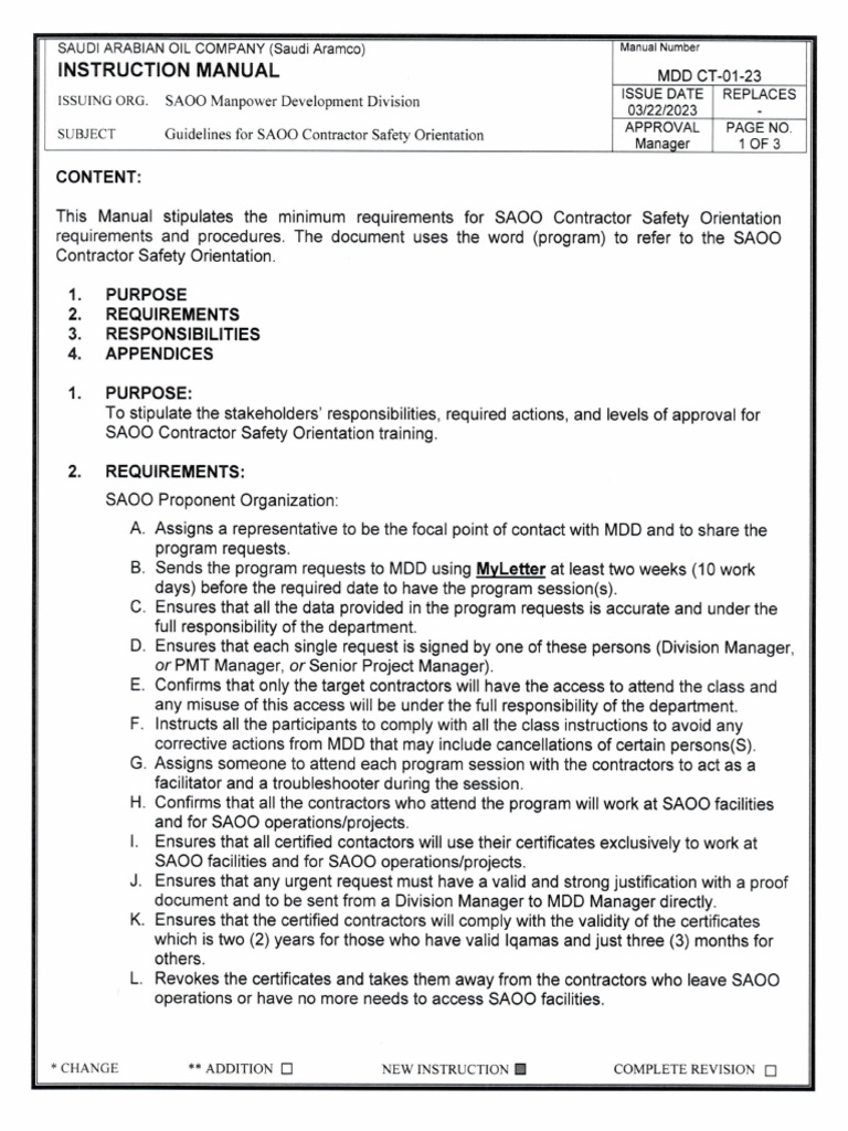 01 Guidelines For SAOO Contractor Safety Orientation PDF | PDF