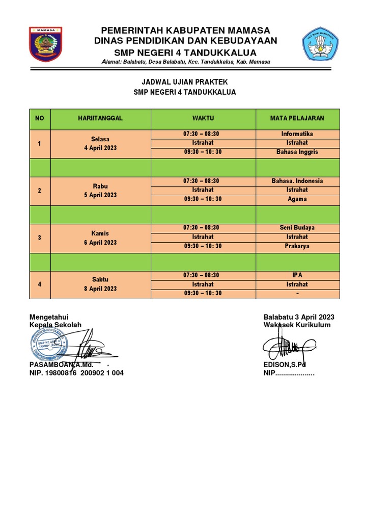 Jadwal Ujian Praktek | PDF