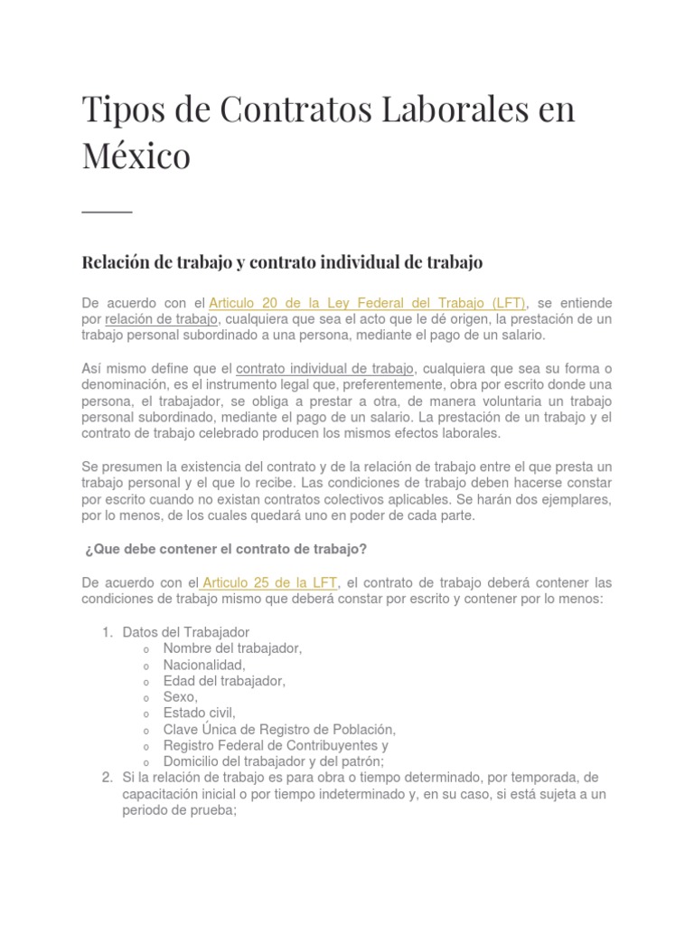 Tipos de Contratos Laborales en México | PDF