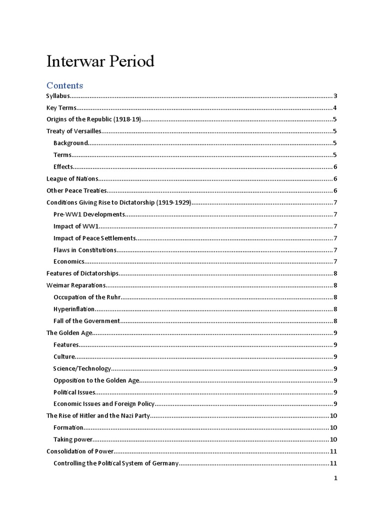 Interwar Period Modern History Notes | PDF