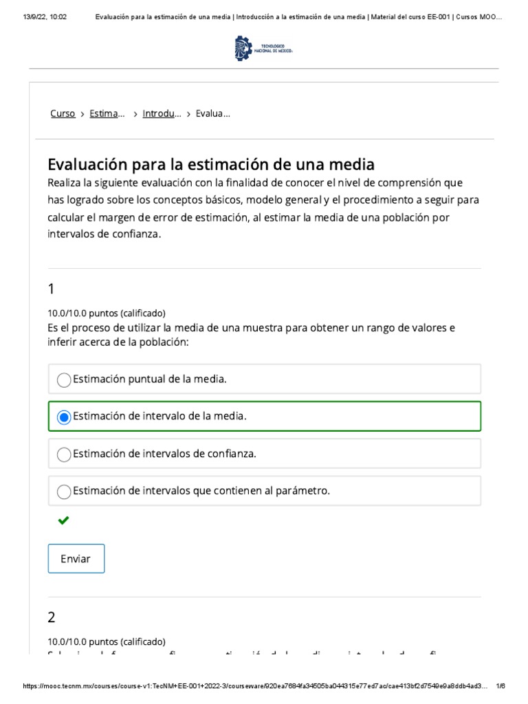 Evaluación para La Estimación de Una Media - Introducción A La ...