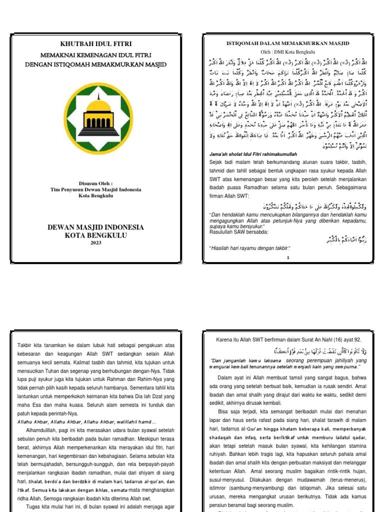 Khutbah Idul Fitri DMI PDF | PDF