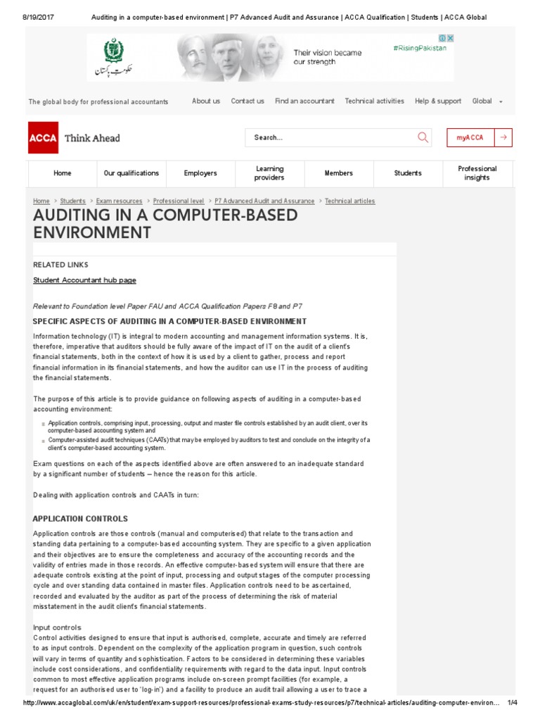 Auditing In A Computer Based Environment Pdf