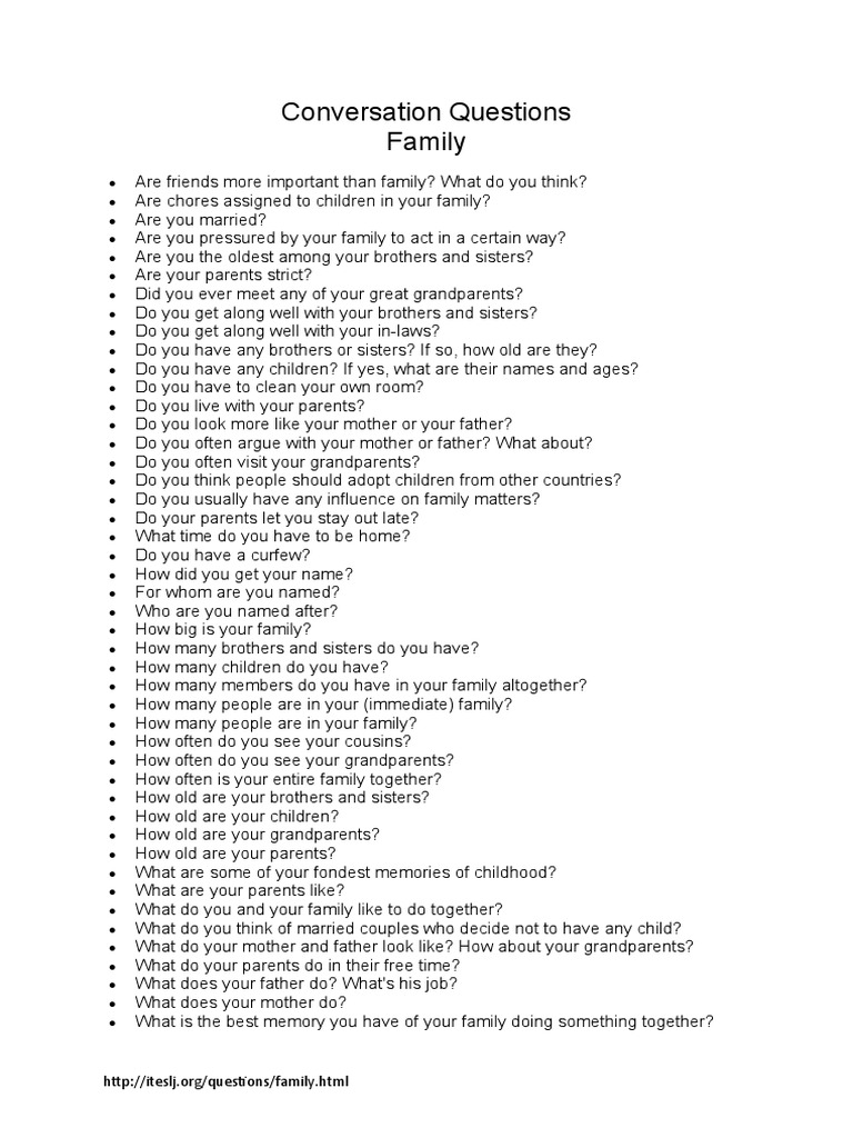 Exploring Family Dynamics: A Collection of Conversation Questions about ...