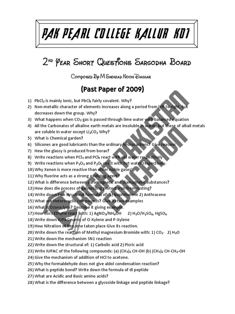 2nd Year Past Papers 2009 To 2019 by M Shehzad | PDF | Chemical ...