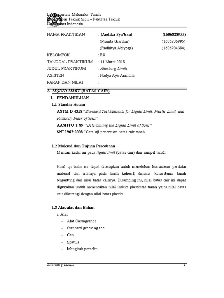 laporan-praktikum-mekanika-tanah-dasar-atterberg-limits_compress (1).docx | PDF