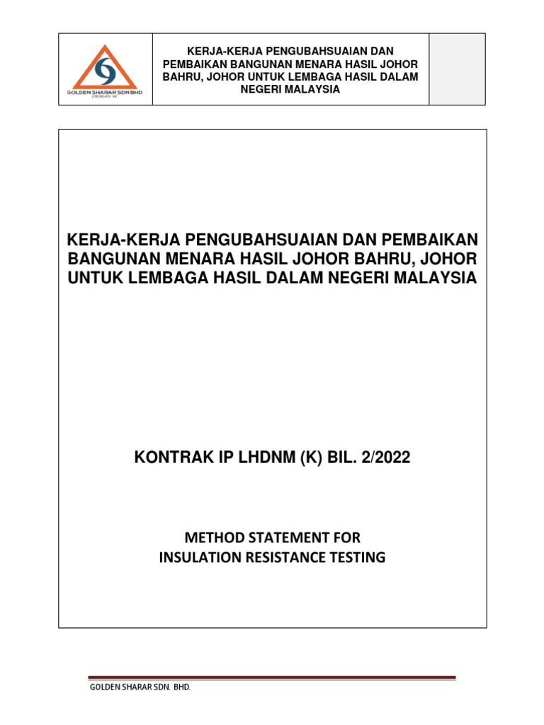 MS For Insulation Resistance Test PDF | PDF