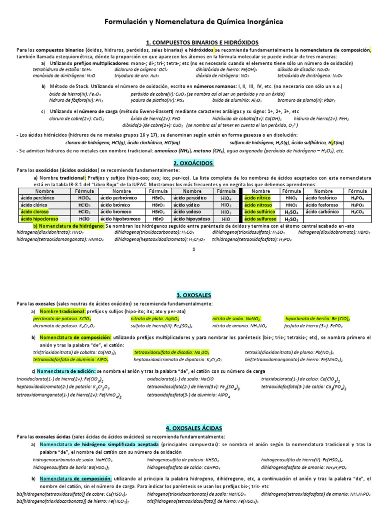Formulacion Inorganica Iupac PDF | PDF