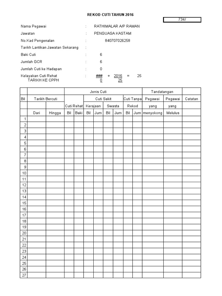 Penyata Rekod Cuti CDN | PDF