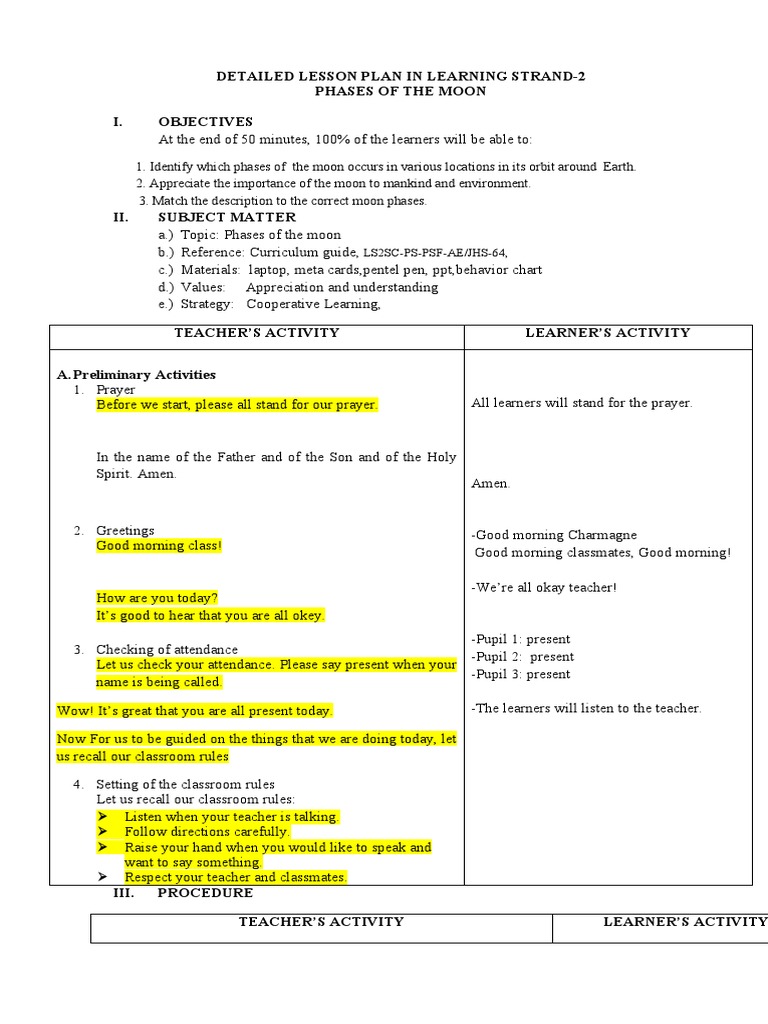 Moon Phases Lesson Plan | PDF