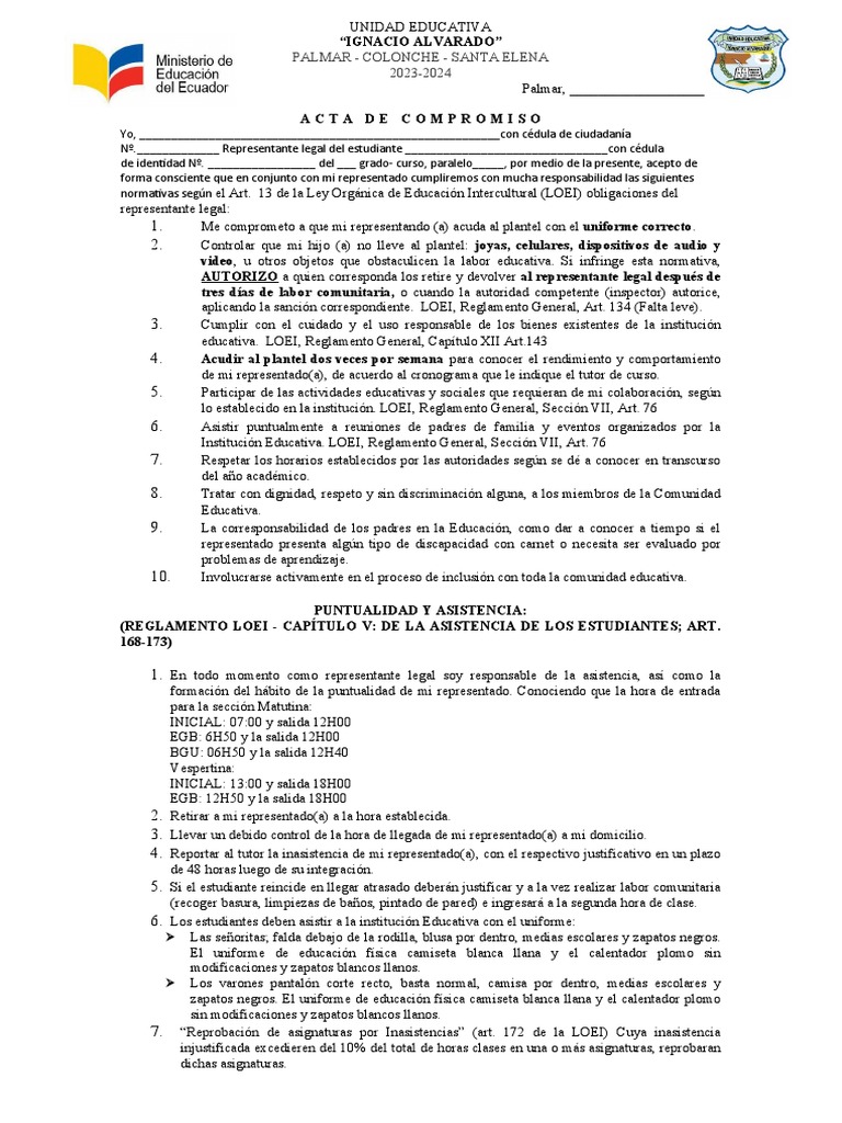 Acta de Compromiso 2023 - 2024 | PDF