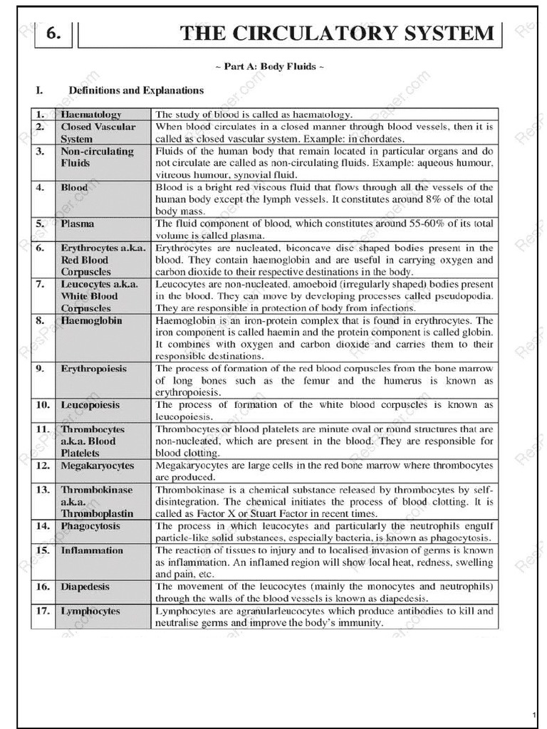 ResPaper ICSE BIOLOGY THE CIRCULATORY SYSTEM NOTES | PDF | Heart ...