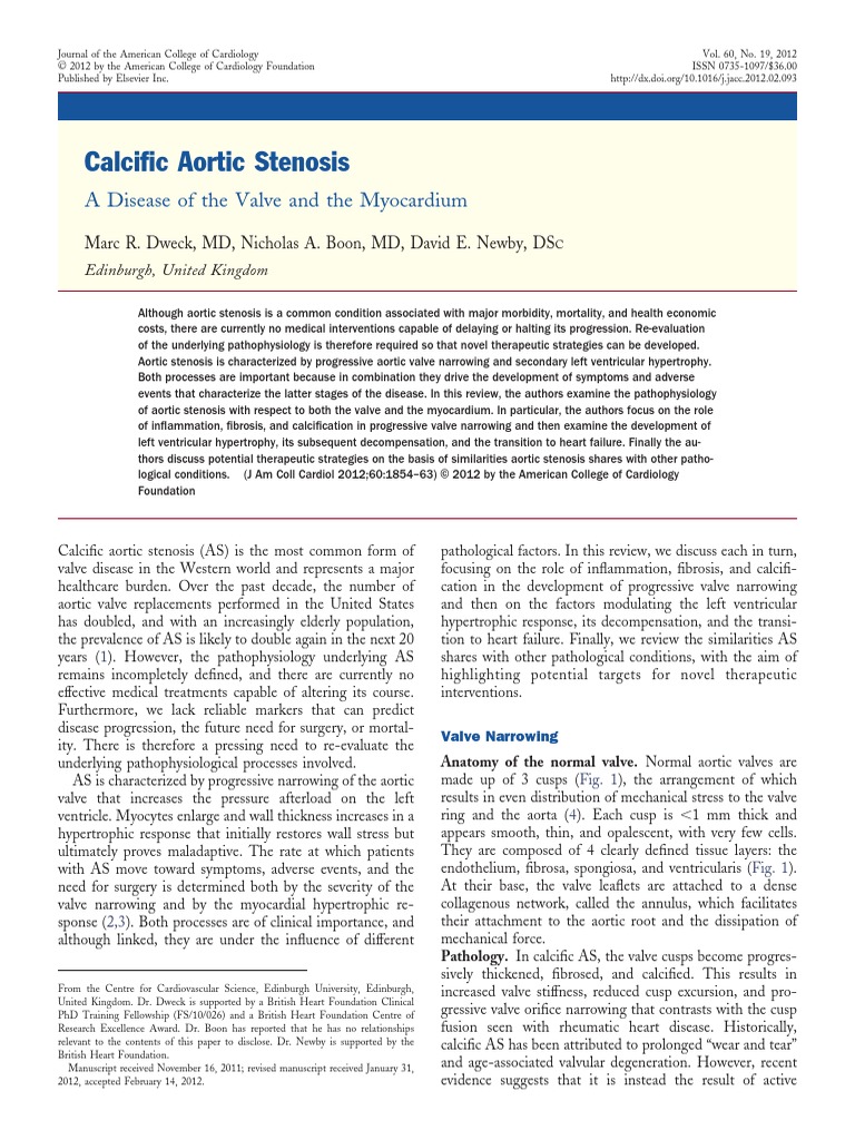 Calcific Aortic Stenosis A Disease of The Valve and The Myocardium | PDF