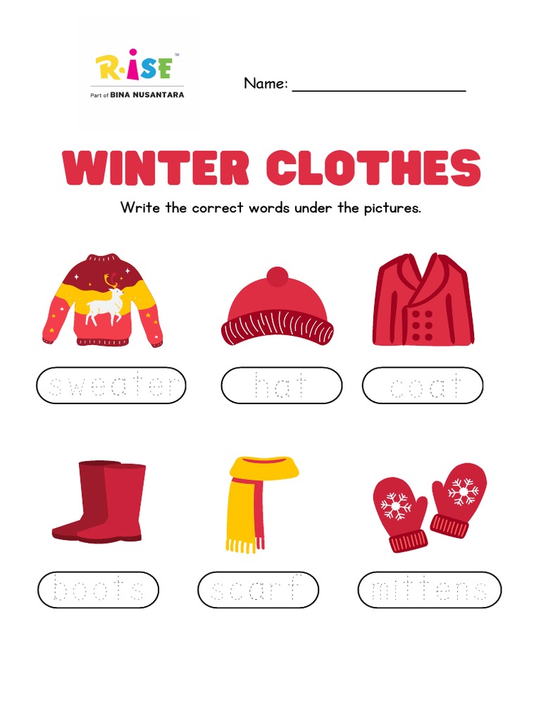 Winter Clothes & Accessories Vocabulary Worksheet | PDF