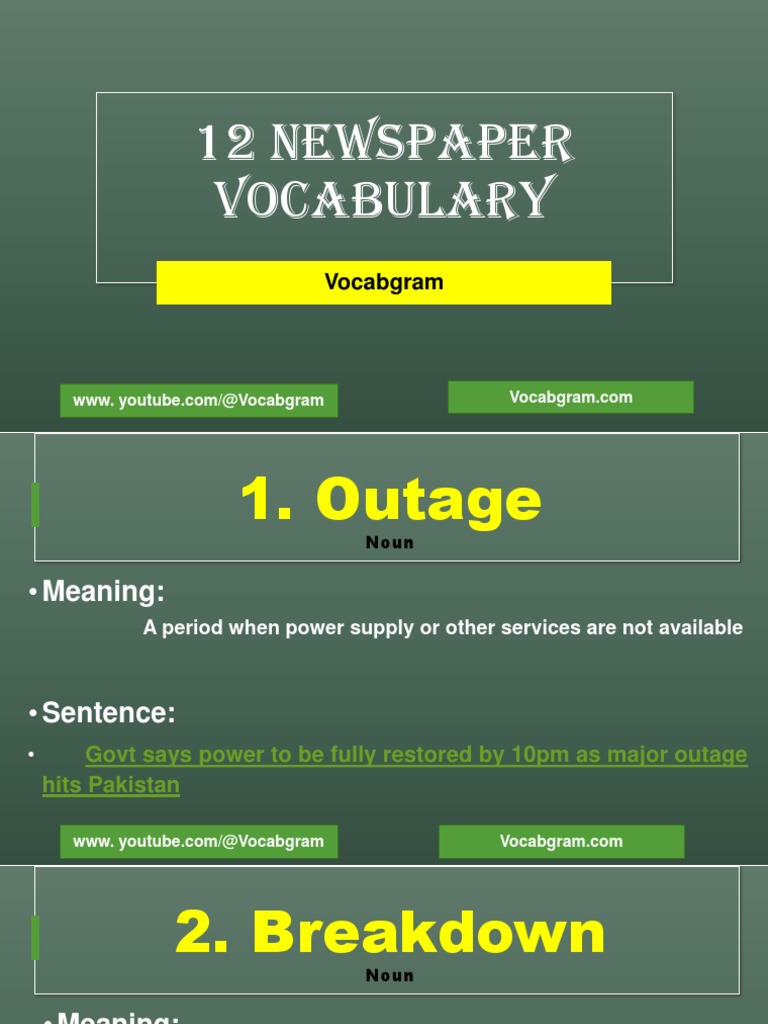 Newspaper Vocabulary Words Power Breakdown in Pakistan - Jan 23, 2023 | PDF