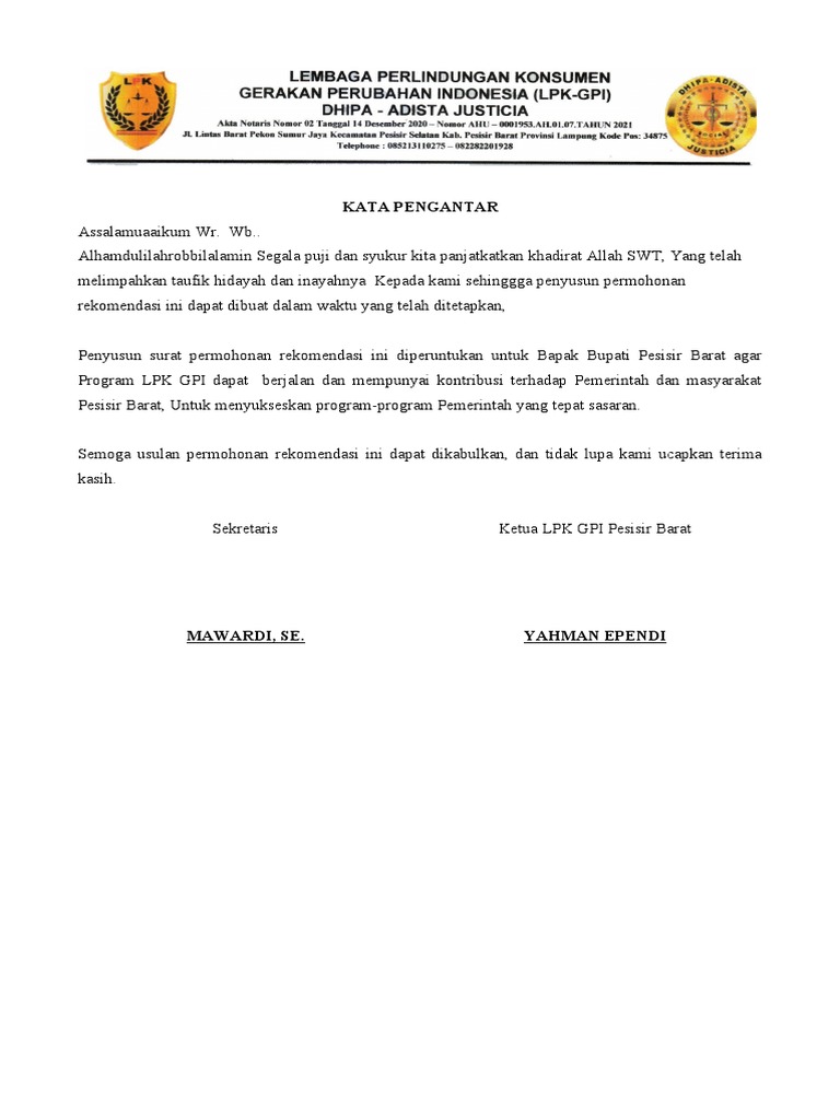 LPK Kata Pengantar | PDF