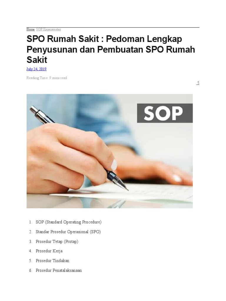 Panduan Penyusunan SPO Rumah Sakit | PDF